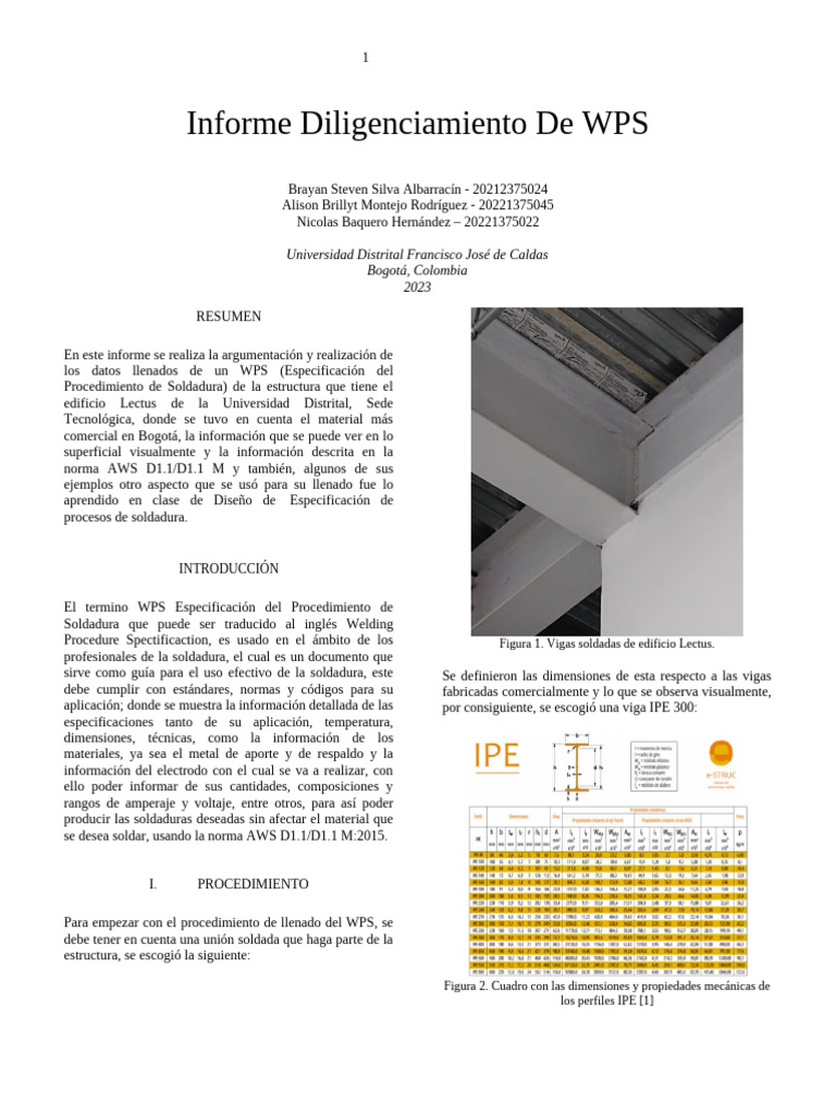 Informe Diligenciamiento de WPS | PDF | Soldadura | Construcción