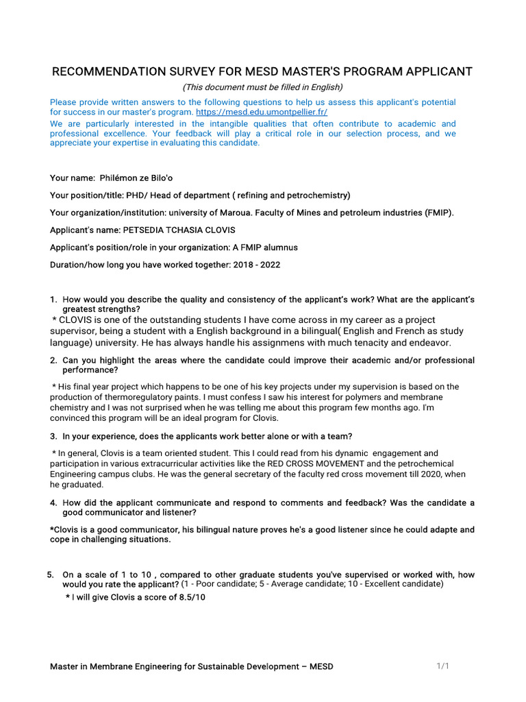 MESD Applicant Recommendation | PDF