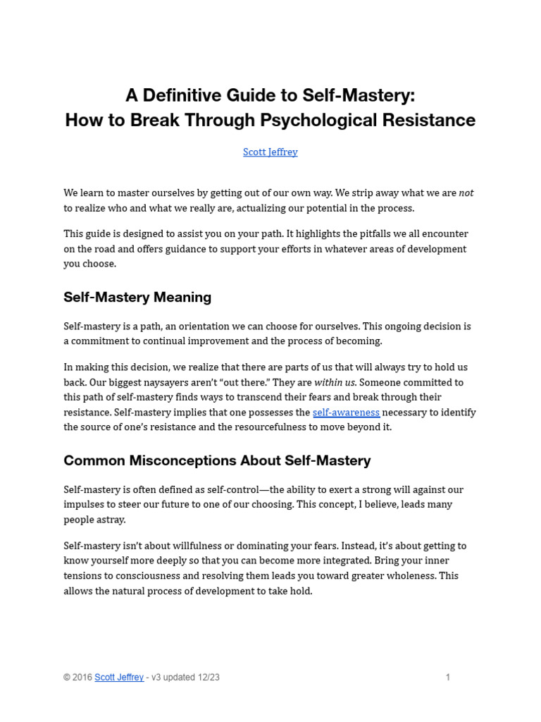 Understanding Self-Mastery Concepts | PDF | Homeostasis | Self ...