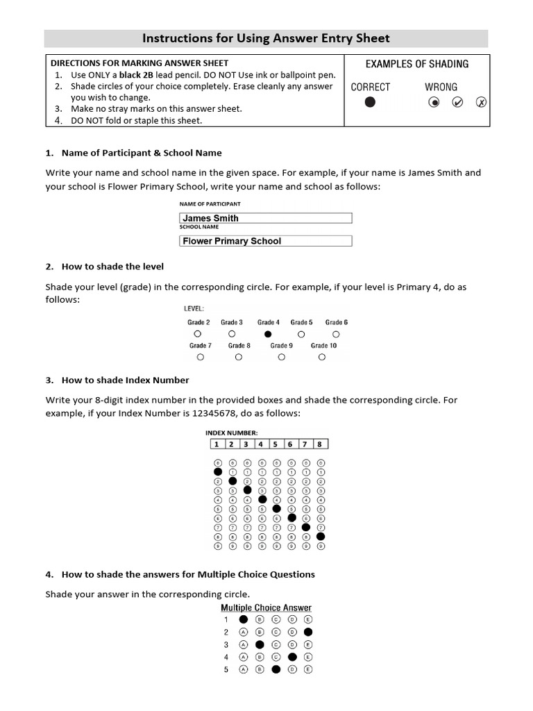 Answer Entry Sheet Instructions | PDF