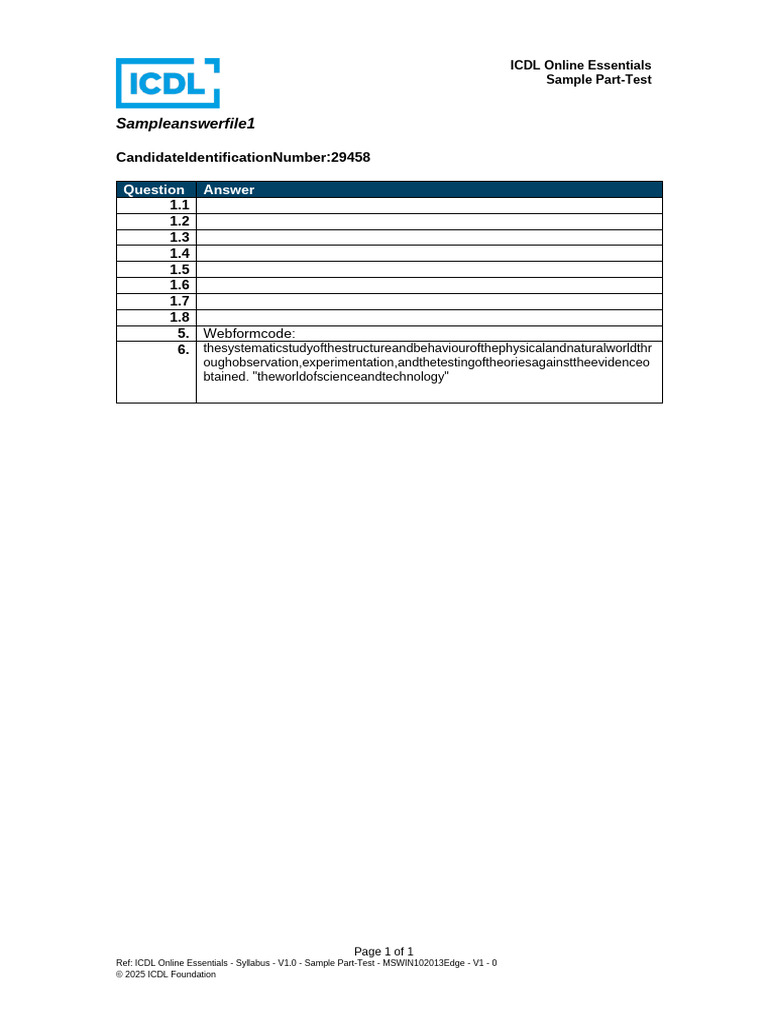 Icdl Online Essentials Sample Test Pdf