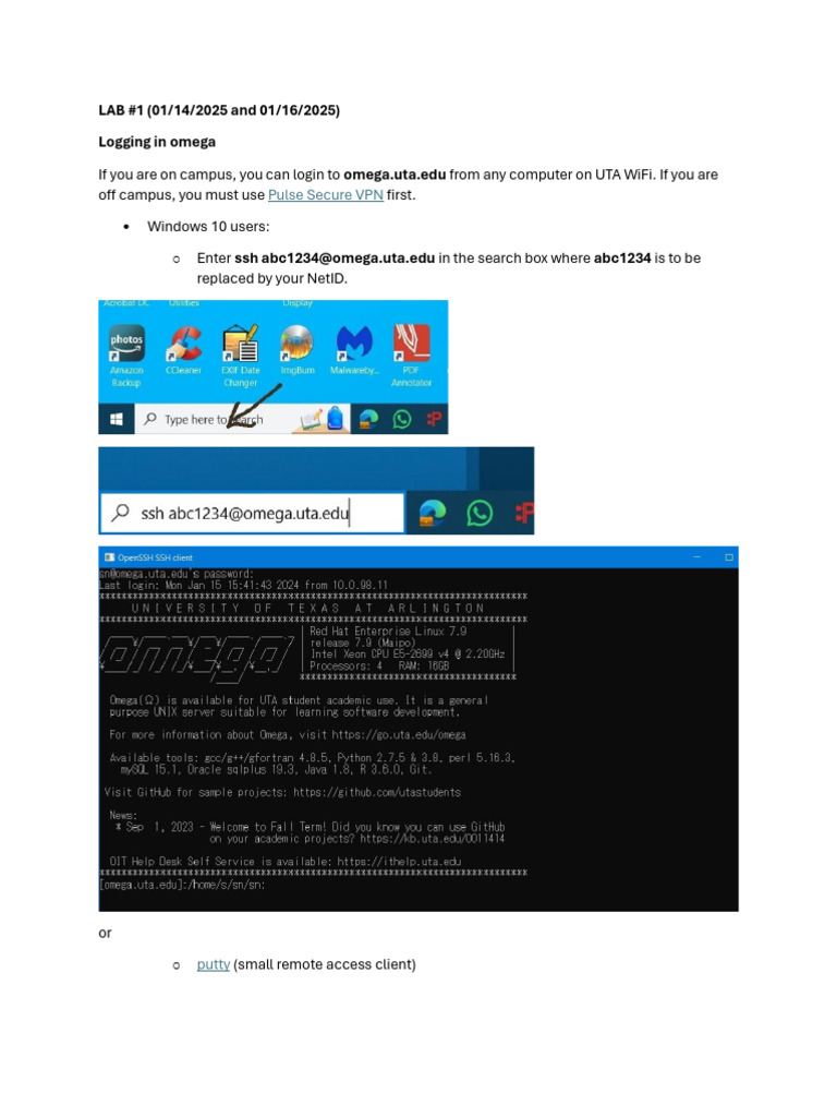 UTA Omega Login and Unix Commands Guide | PDF | Computer Architecture ...