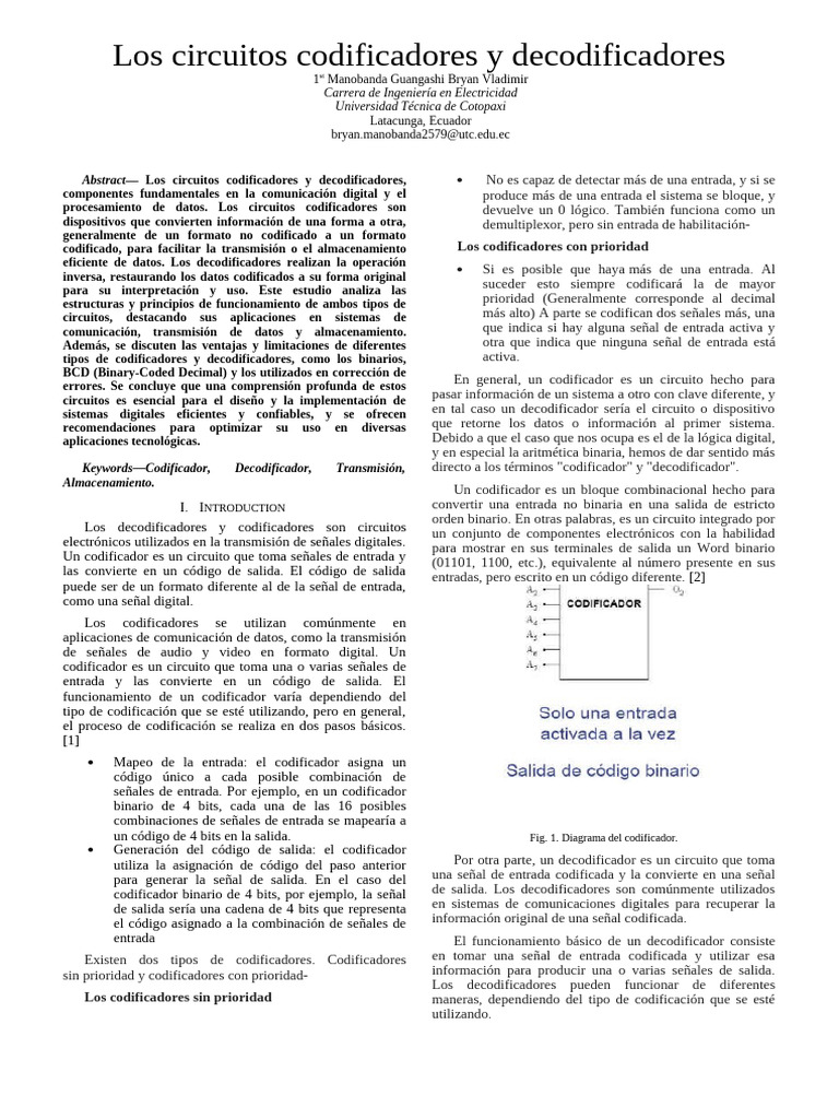 Circuitos Codificadores y Decodificadores | PDF | Decimal codificado en ...
