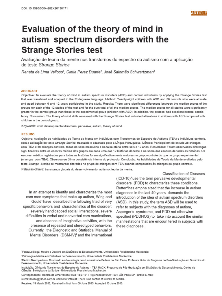 Evaluation of the theory of mind in autism spectrum disorders with the ...