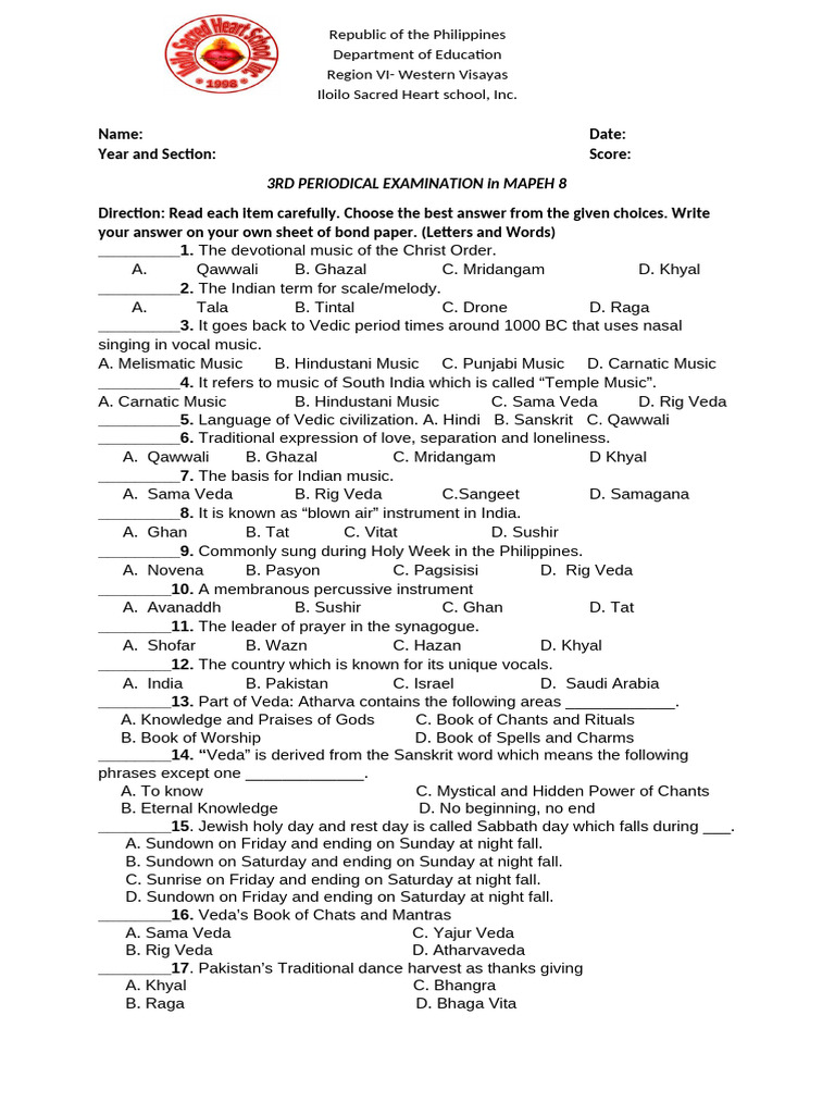 Mapeh 8 3RD Periodic Exam | PDF | Volleyball | Vedas