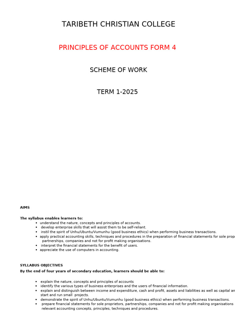 Form 4 Accounting Scheme of Work 2025 | PDF | Educational Technology ...