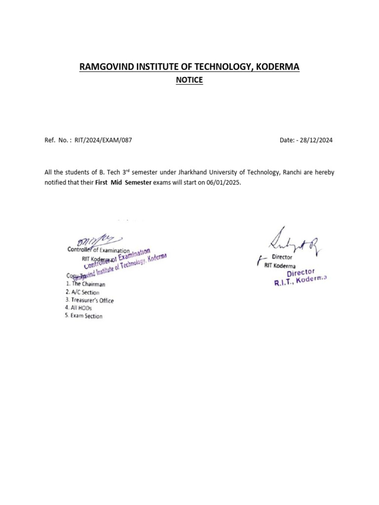 3 Sem Mid Sem Exam Notice | PDF