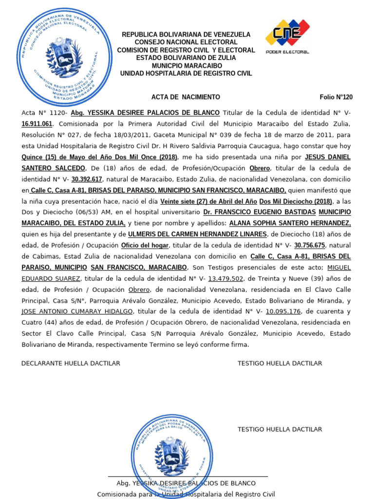 Partida Alana | PDF | Documento de identidad | Venezuela
