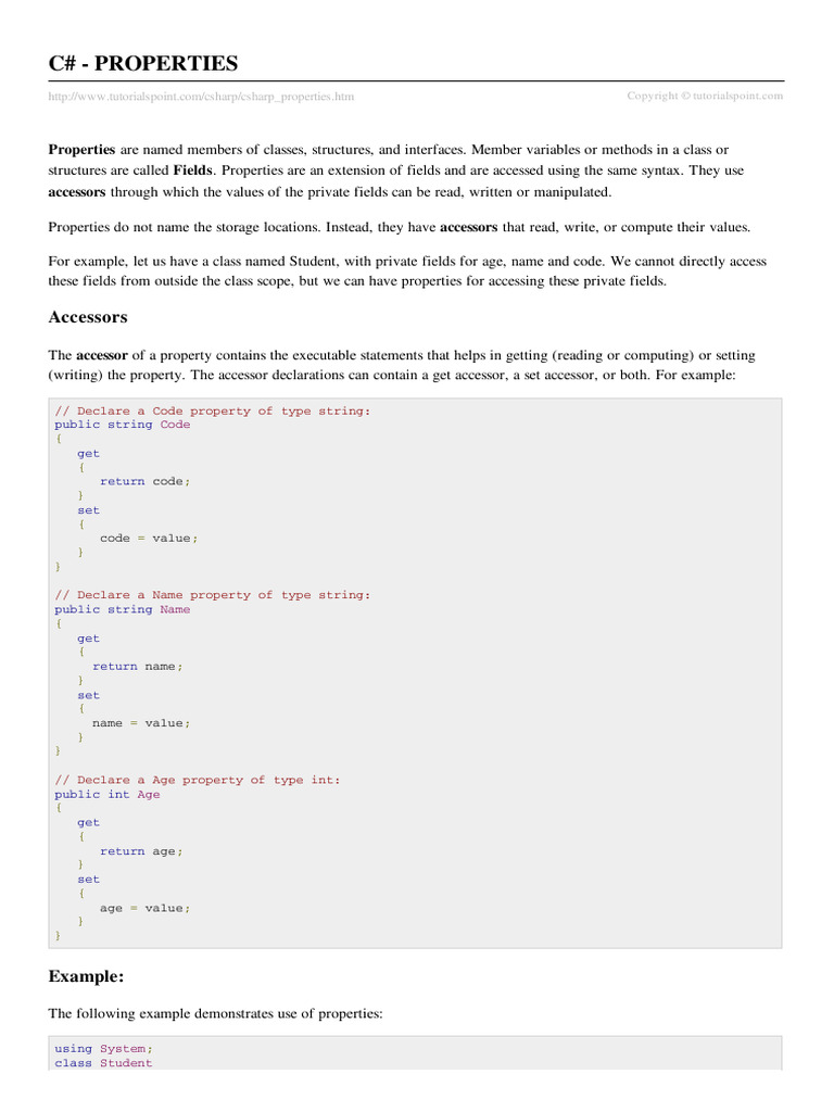 Csharpproperties Pdf Class Computer Programming Computer Science 5663