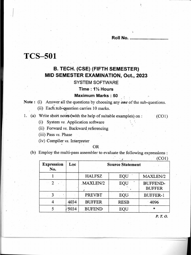 5TH Sem Mid Term Oct 2023 B.tech Cse | PDF