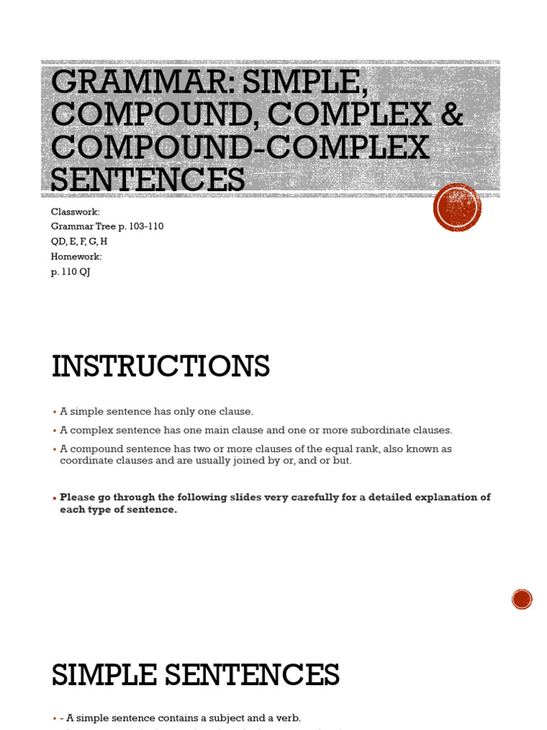 Week 9 Simple- Compound- Complex and Compound-complex Sentences.pptx | PDF | Sentence ...