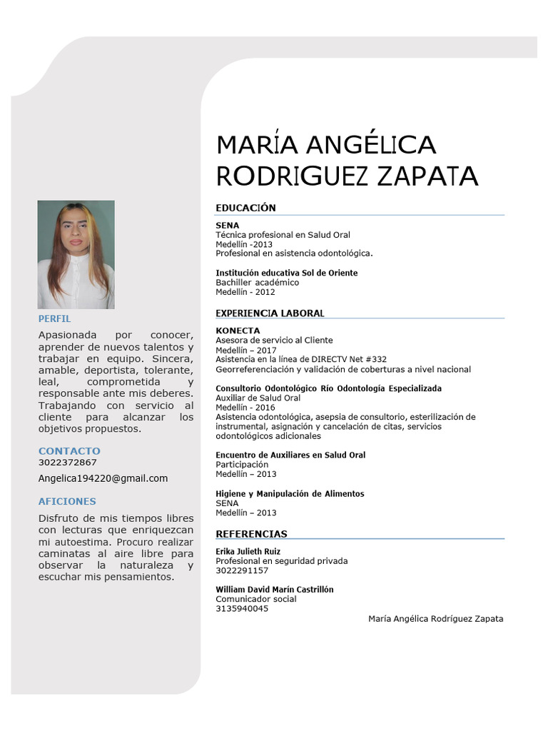 Hoja de Vida Maria Angelica | PDF