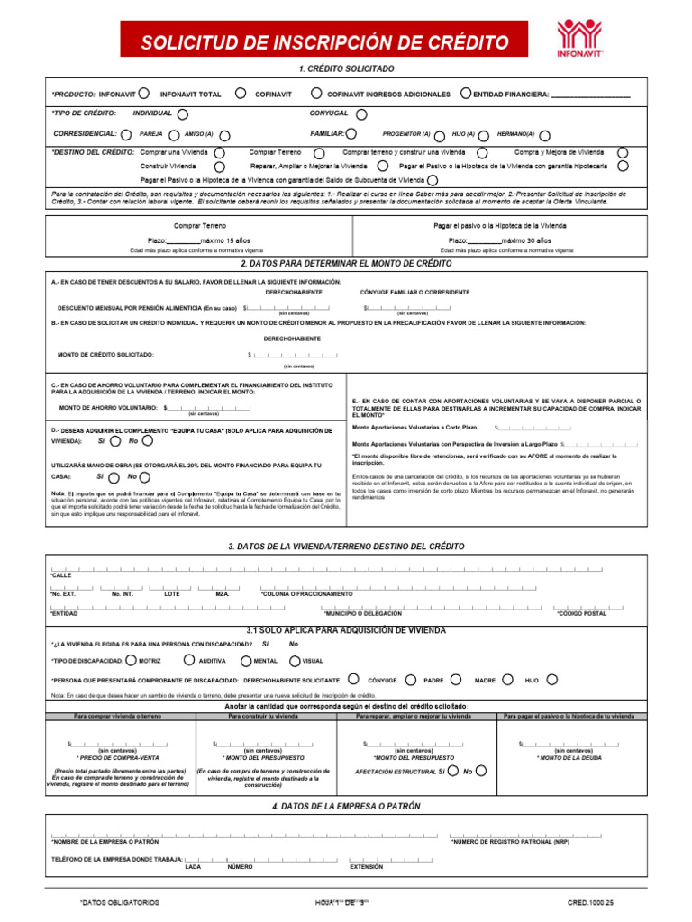 Solicitud De Crédito Infonavit Pdf