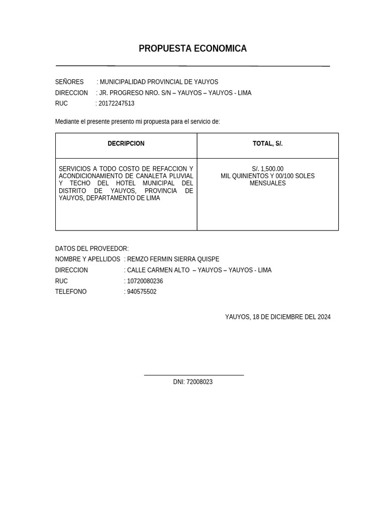 Propuesta Economica | PDF