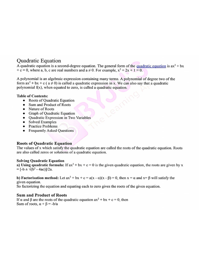 Quadratic-Equation-Notes-for-IIT-JEE.docx | PDF