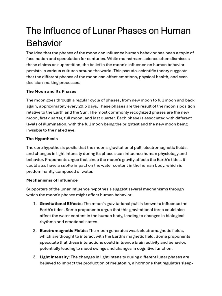 Lunar Phases and Human Behavior Insights | PDF | Moon | Gravity