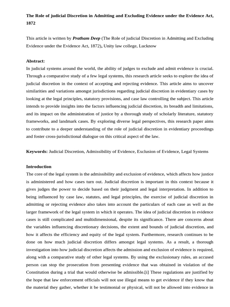 The Role of Judicial Discretion in Admitting and Excluding Evidence ...