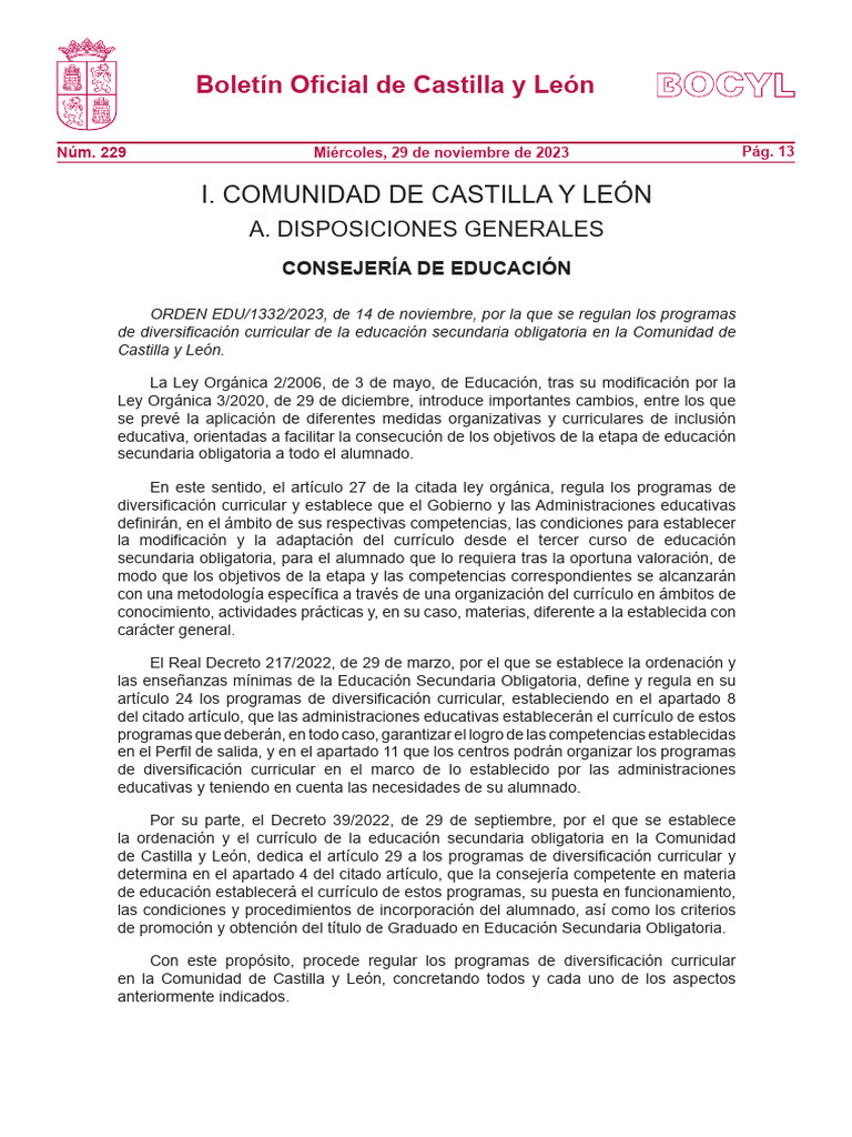 BOCYL-D-29112023-2 | PDF | Plan de estudios | Maestros