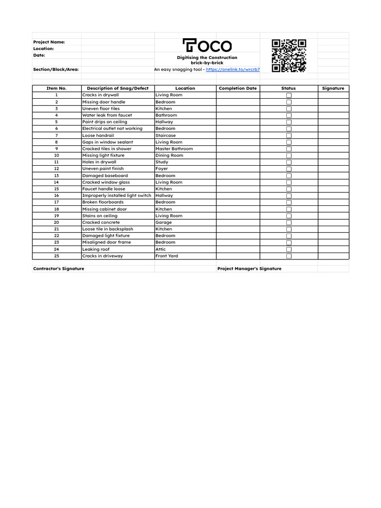Construction Snag List & Solutions | PDF