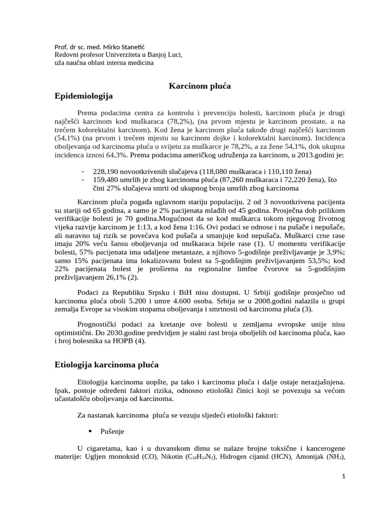 Karcinom-pluca-poglavlje | PDF