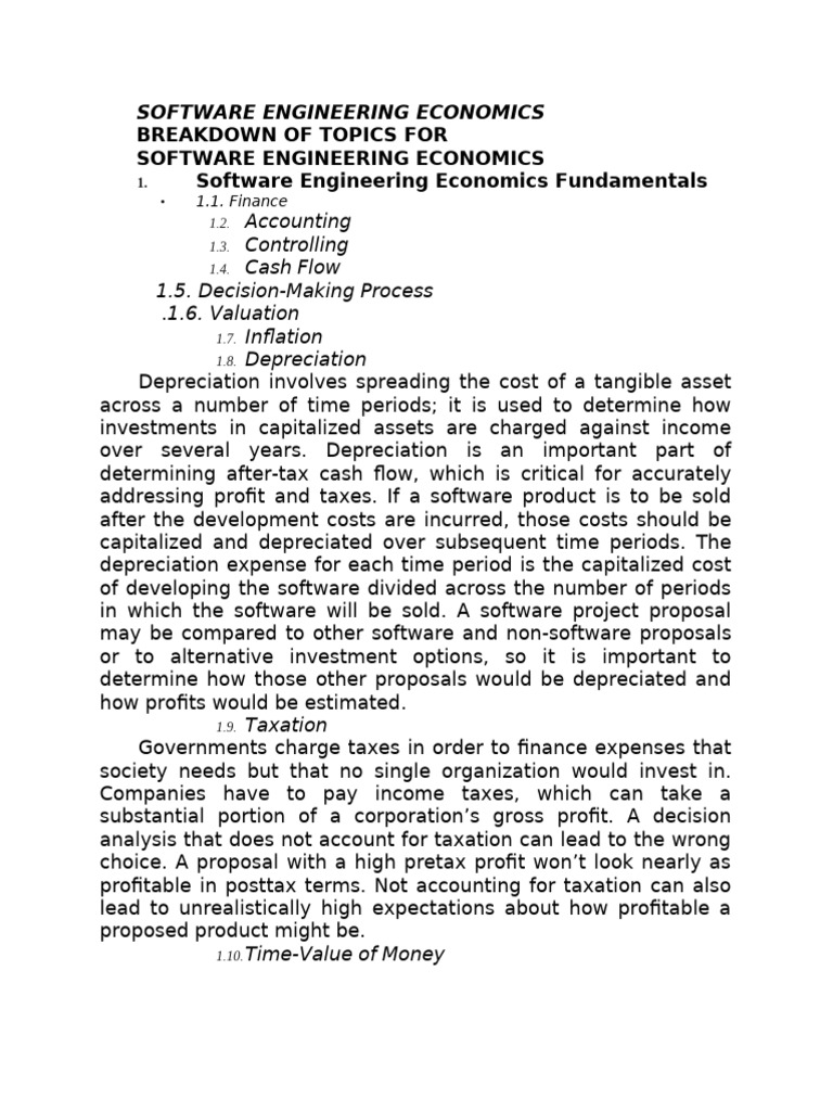 Software Engineering Economics Overview | PDF | Depreciation | Pricing