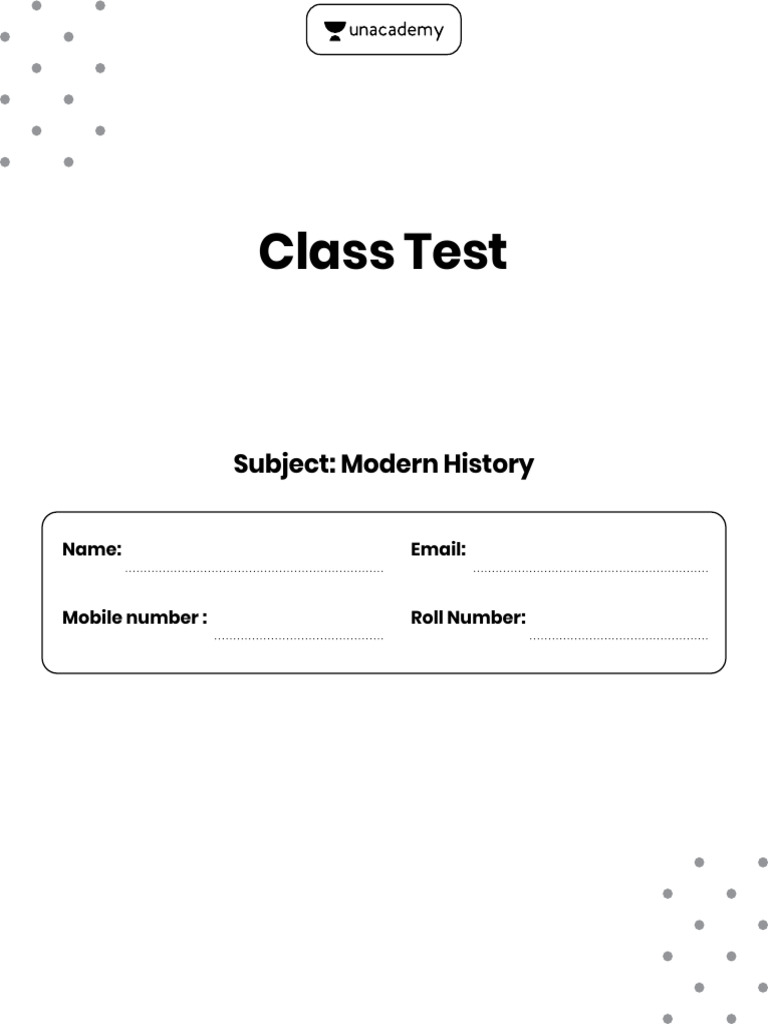 Modern History Class Test Questions | PDF