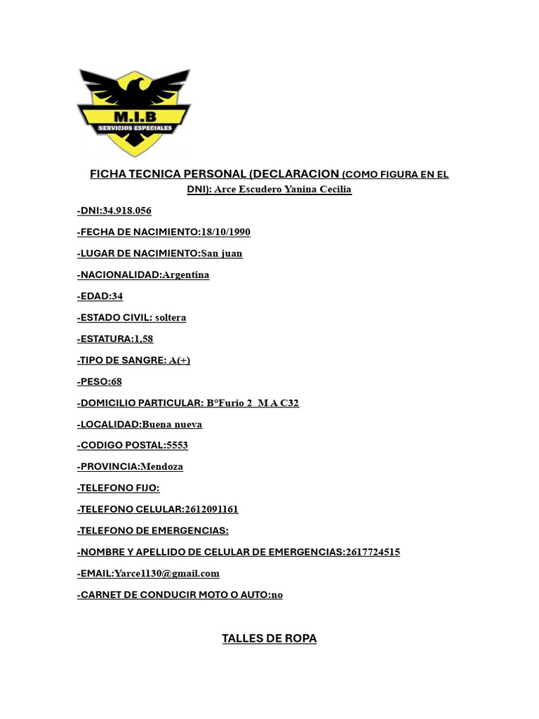 Ficha Tecnica Cecilia Arce | PDF