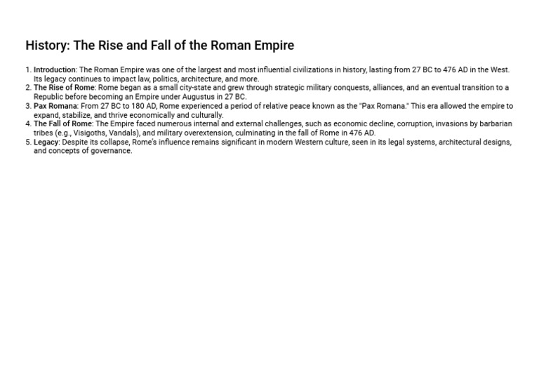 Rise and Fall of Roman Empire (Short) | PDF
