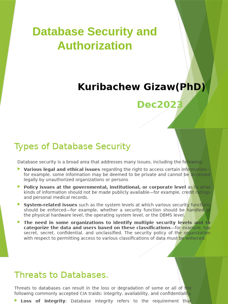 Database Security and Authorization | PDF | Databases | Replication ...