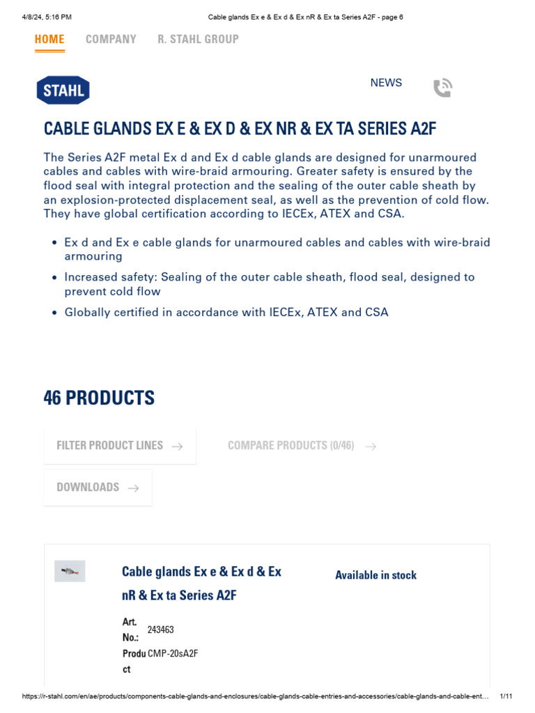 A2F Series Ex Cable Glands Overview | PDF