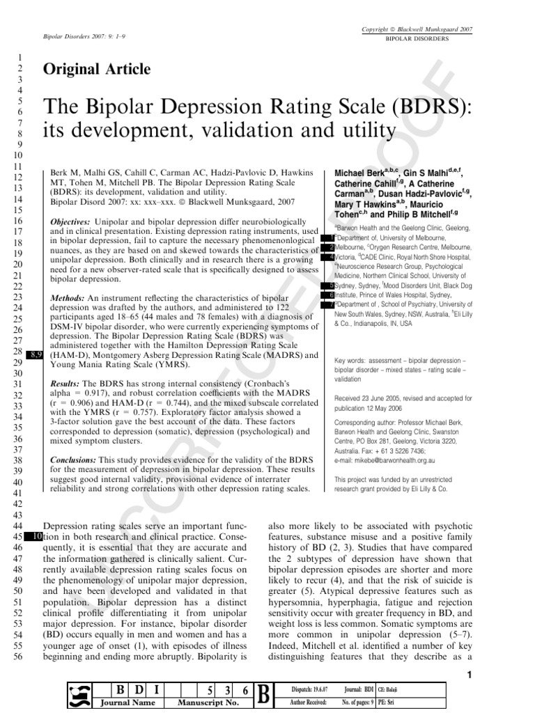The Bipolar Depression Rating Scale BDRS | PDF | Major Depressive ...