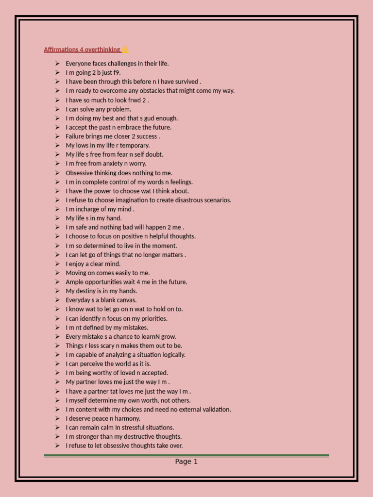 Affirmations From Diary | PDF | Thought | Mind