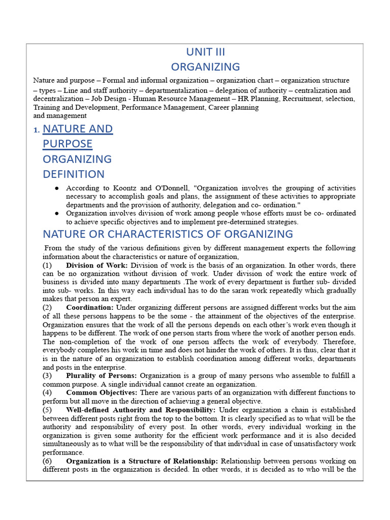 Unit III Organizing | PDF | Organizational Structure | Decentralization
