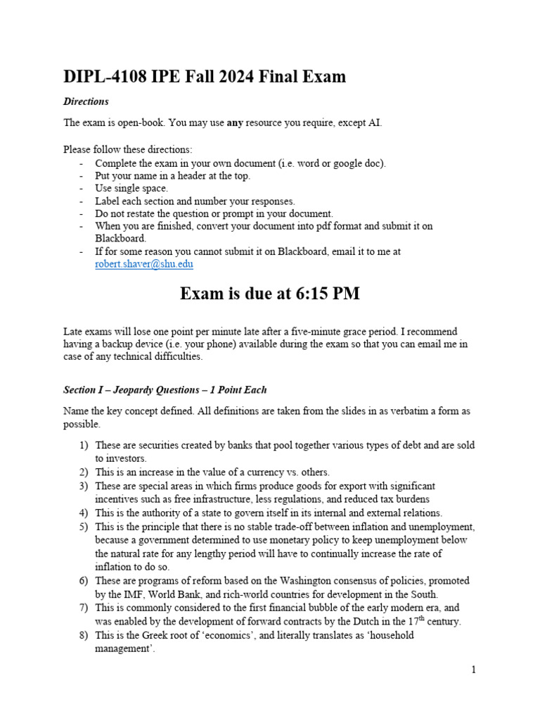 Fall 2024 IPE Final Exam Guidelines | PDF | Investing | Currency