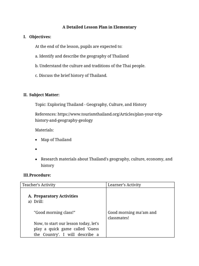 Lesson Plan: Exploring Thailand's Culture | PDF | Geography | Thailand