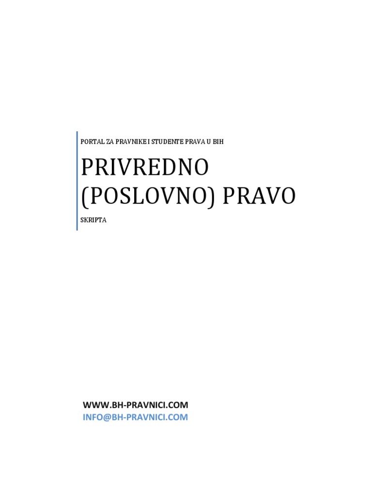 Privredno Poslovno Pravo - Skripta | PDF