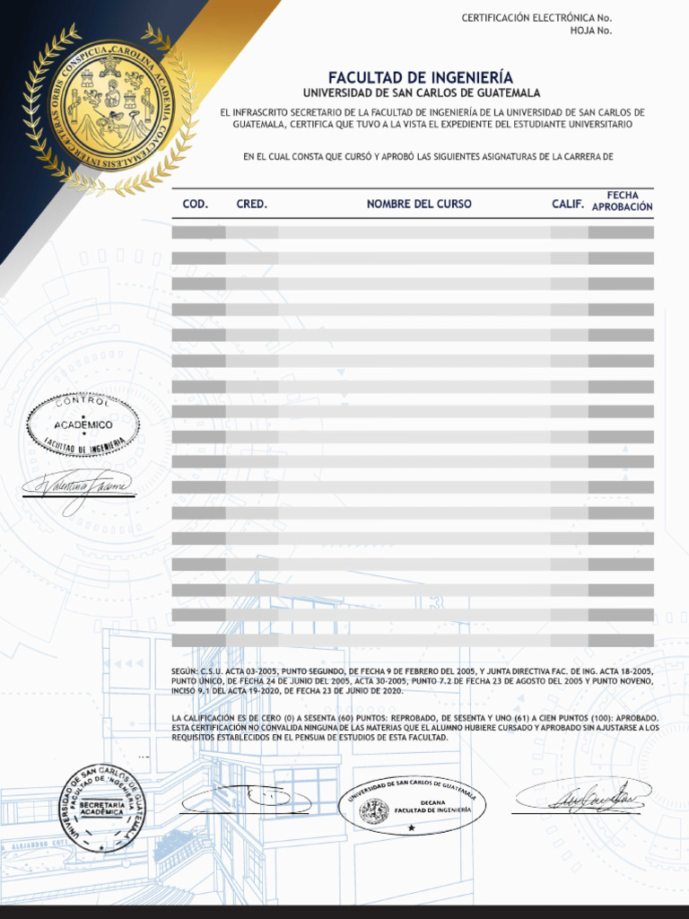Certificación Académica Ingeniería USAC | PDF | Science | Interacciones ...
