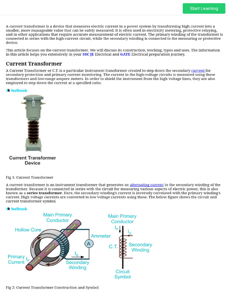 Current Transformer - Working Principle, Types, Applications & More | PDF