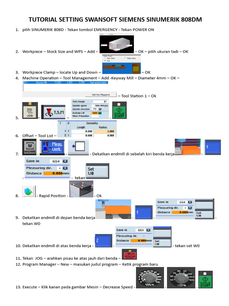 TUTORIAL SETTING SWANSOFT SIEMENS SINUMERIK 808DM | PDF