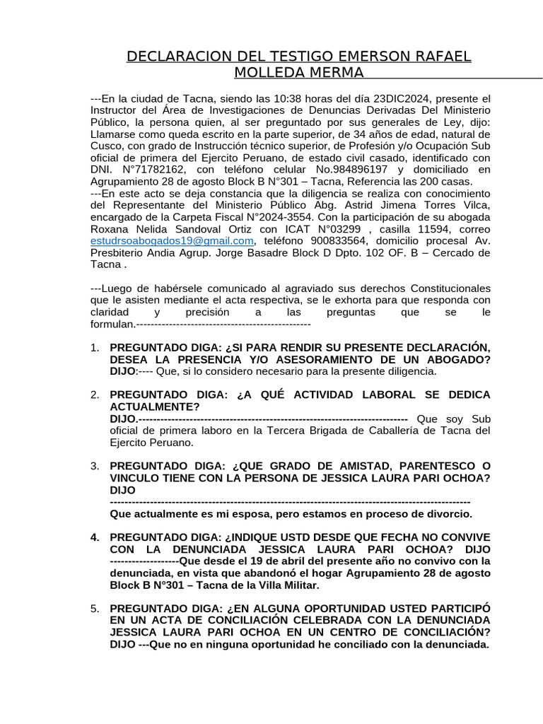 Declaracion Del Agraviado Wilmer Pedro Castillo Marca Caso 863-2022 ...