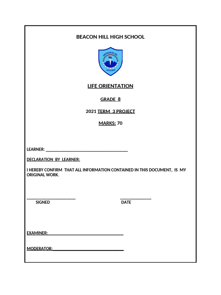 Grade 8 Life Orientation Term 3 Project | PDF | Personality Type | Skill