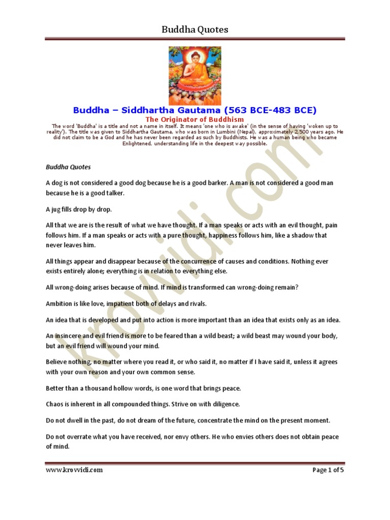 Buddha Quotes: Buddha - Siddhartha Gautama (563 BCE-483 BCE) | PDF ...