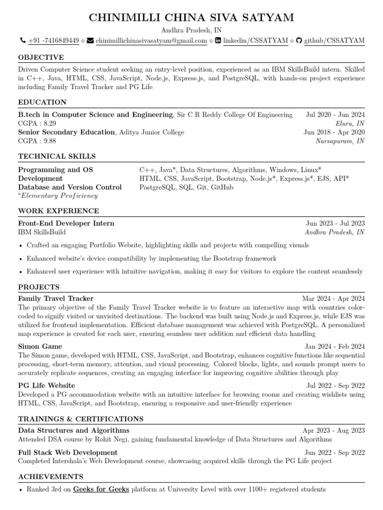 ChinaSivaSatyam_Resume | PDF | Web Development | Java Script