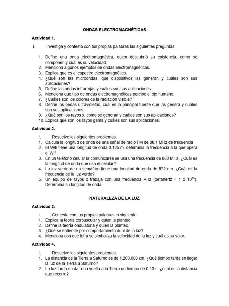 Olas Electromagnéticas y Luz: Guía Completa | PDF | Ligero | Radiación ...