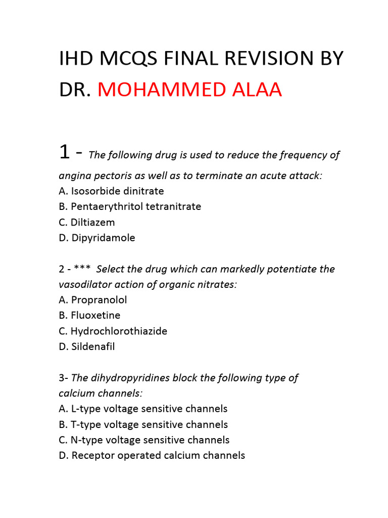 MCQs IHD DR - MOHAMMED ALAA | PDF | Causes Of Death | Heart