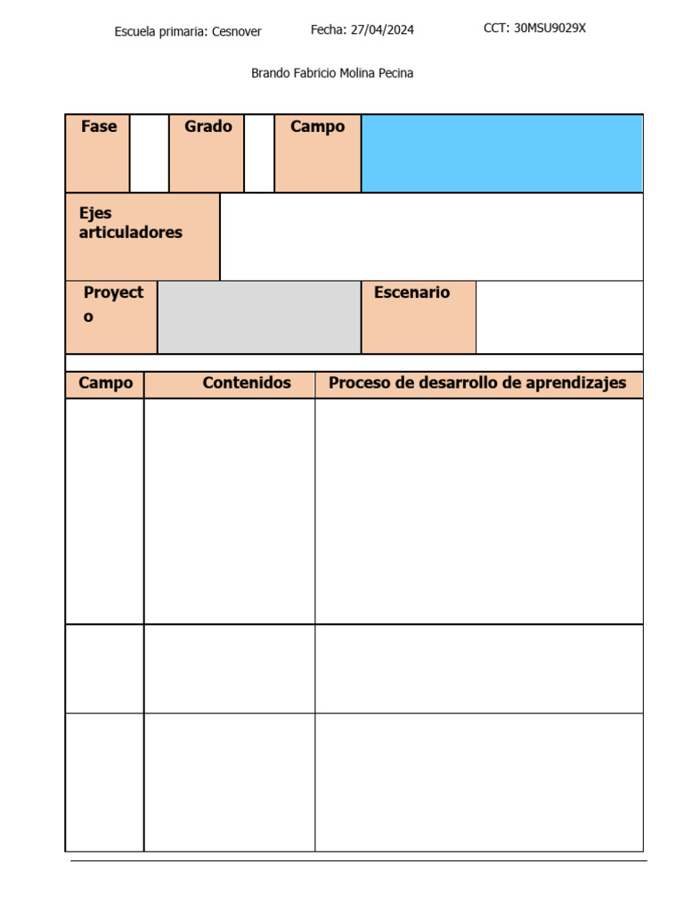 Planeación Brandon Fabricio Molina Pecina | PDF | Educación primaria ...