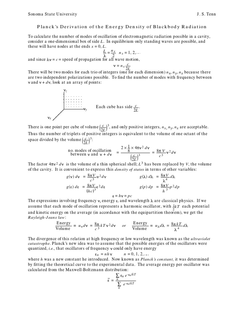 Planck's Black Body Radiation Derivation | PDF | Science & Mathematics