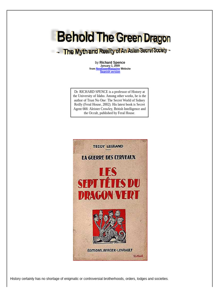 Behold The Green Dragon - The Myth and Reality of An Asian Secret ...