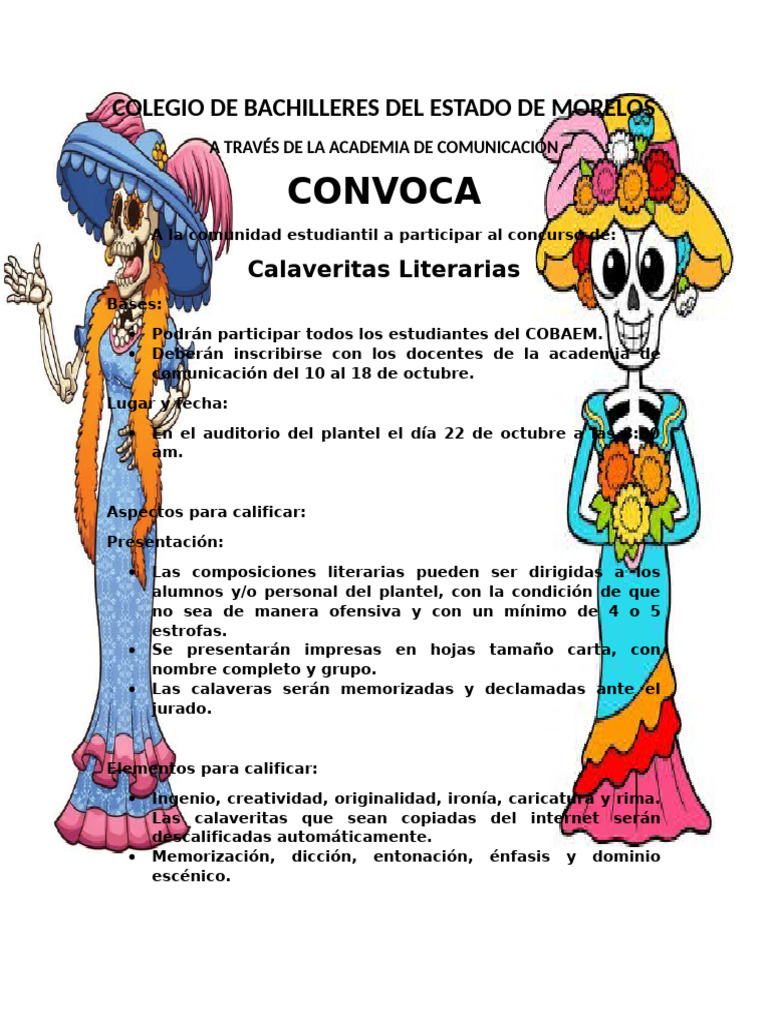 Concurso de Calaveritas COBAEM | PDF