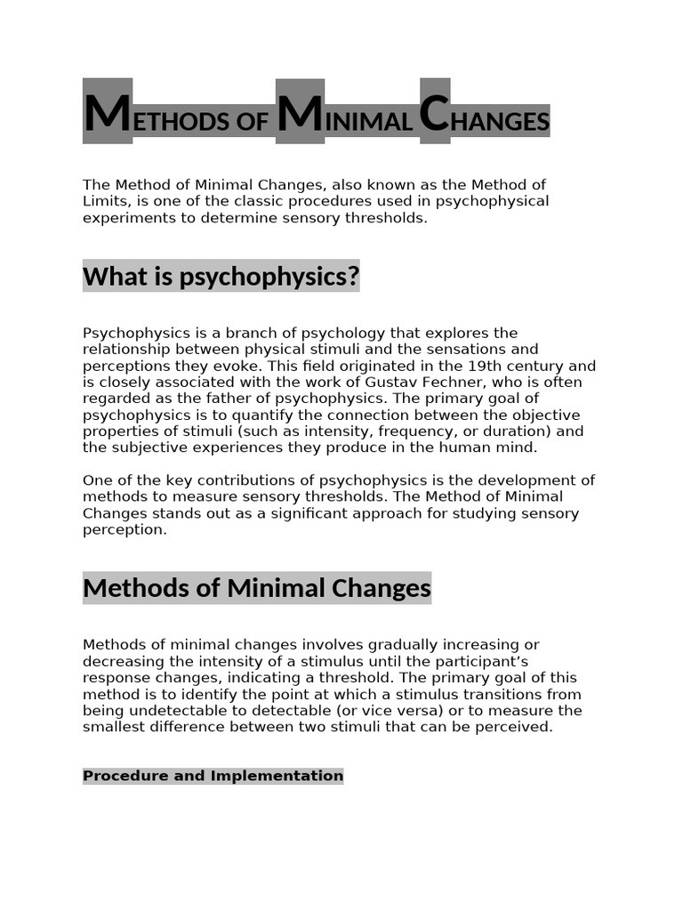 Methods of Minimal Chnages | PDF | Psychophysics | Perception